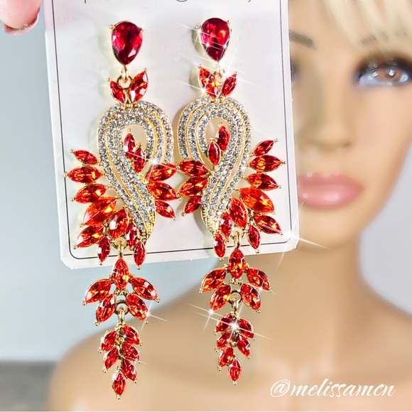 Prom Pageant Bridal | Jewelry | Red Crystal Gold Set Chandelier Formal ...